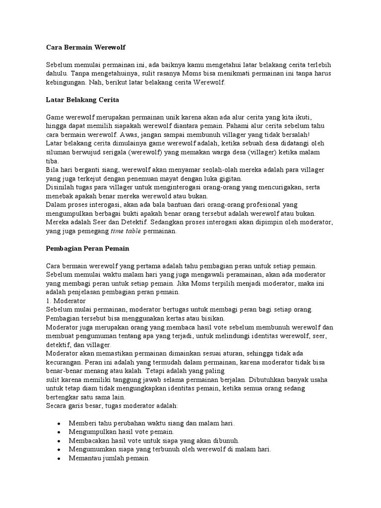 Cara Bermain Werewolf | PDF | Dewasa Muda | Fiksi Umum