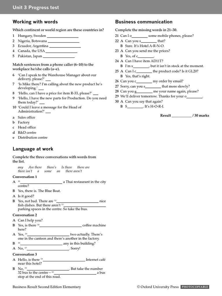 Unit3 Progress Test | PDF | Communication
