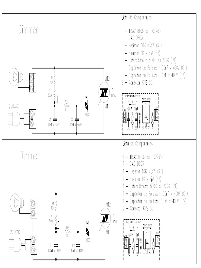 Dimmer Esquema Layout e Lista de Peças e Layout | PDF