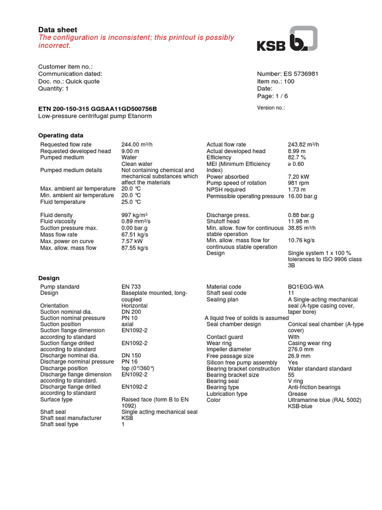 ETN 200-150-315 GGSAA11GD500756B Rotor 276mm | PDF | Pump | Electric Motor