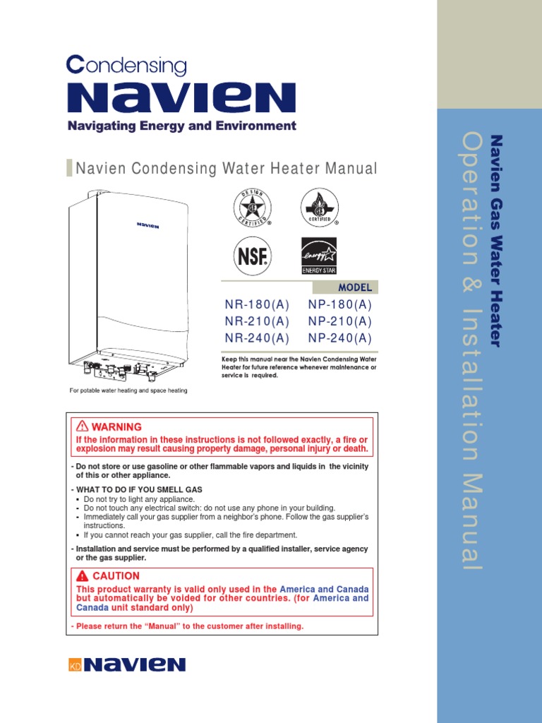 Navien NR-210A Op Manual | PDF | Water Heating | Plumbing