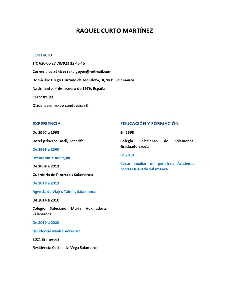 Cv. Raquel Curto Martínez | PDF