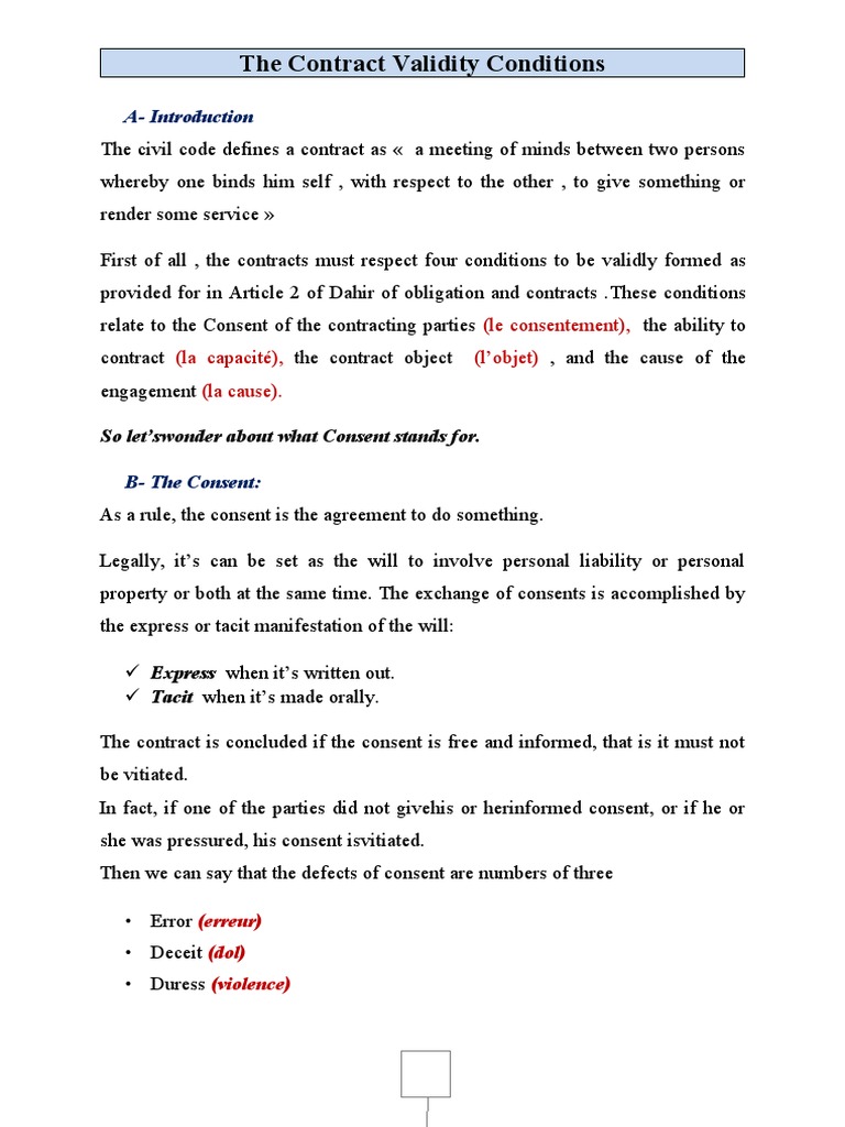 The Contract Validity Conditions: A-Introduction | PDF | Common Law ...