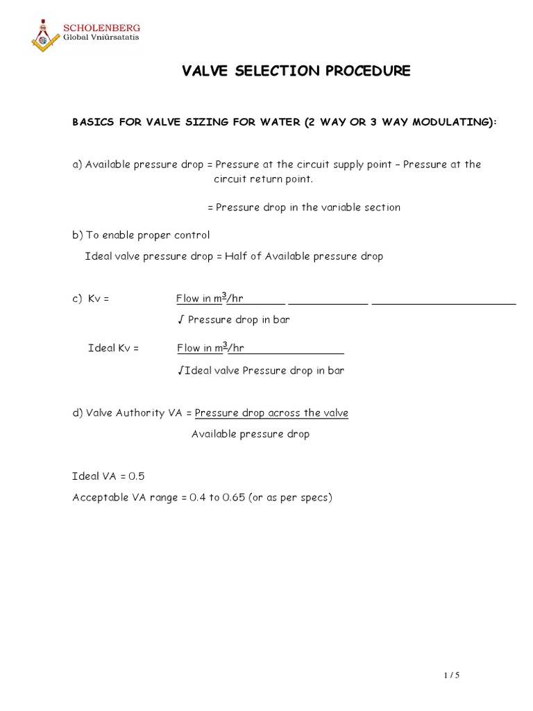 2 Way & 3 Way Modulating Valve Selection Procedure | PDF | Valve | Pressure