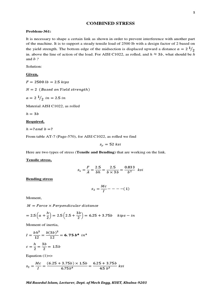 Combined Stress: Problem-361 | PDF | Bending | Stress (Mechanics)