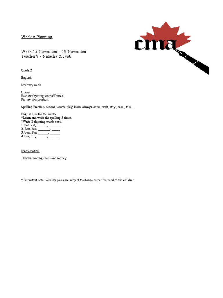 Weekly Plan Grade 2 | PDF