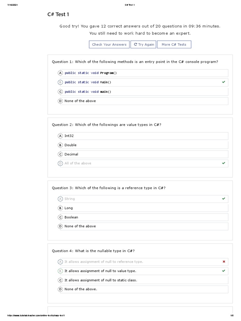 C# Test 1 | PDF | C Sharp (Programming Language) | Language Integrated ...