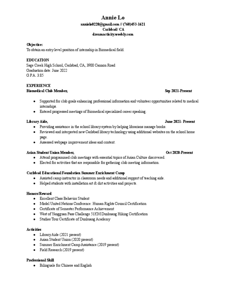 Annie Lo Resume | PDF