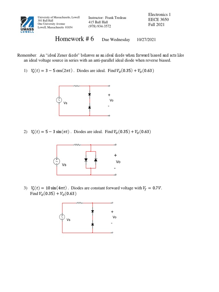 HW 6 Diodes (2) With Solutions | PDF | Diode | Electrical Network