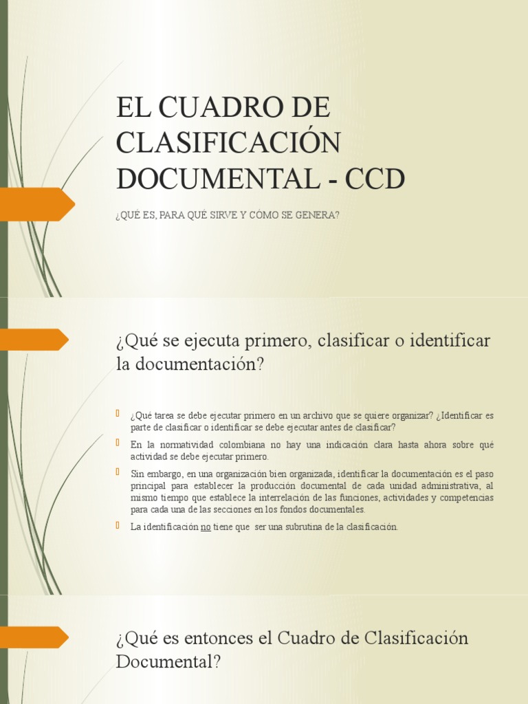 El Cuadro de Clasificación Documental - CCD | PDF