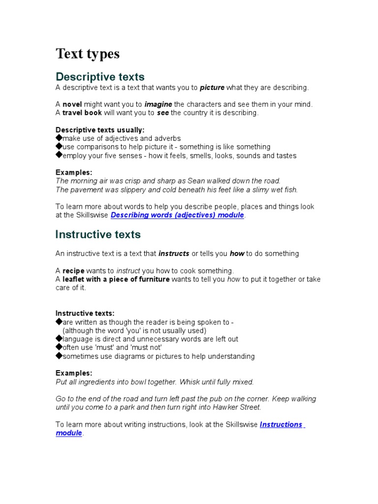 Text Types: Descriptive Texts | PDF | Narrative | Narration