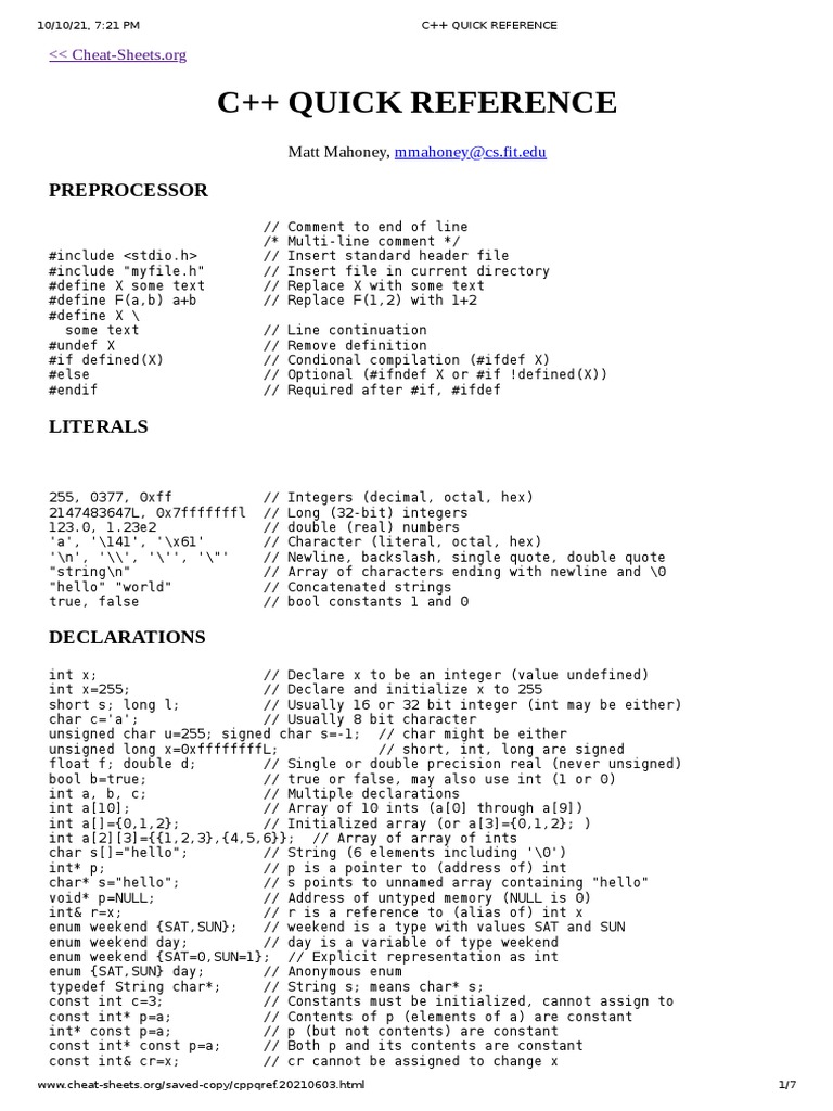 C++ Quick Reference | PDF | Method (Computer Programming) | Programming