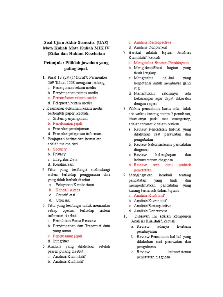 Soal UAS MIK IV Dan Hukes | PDF