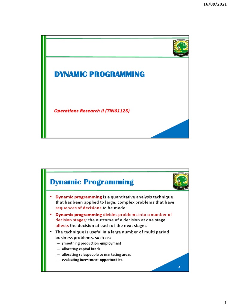 04 - OR2 - Dynamic Programming | PDF | Dynamic Programming | Applied Mathematics