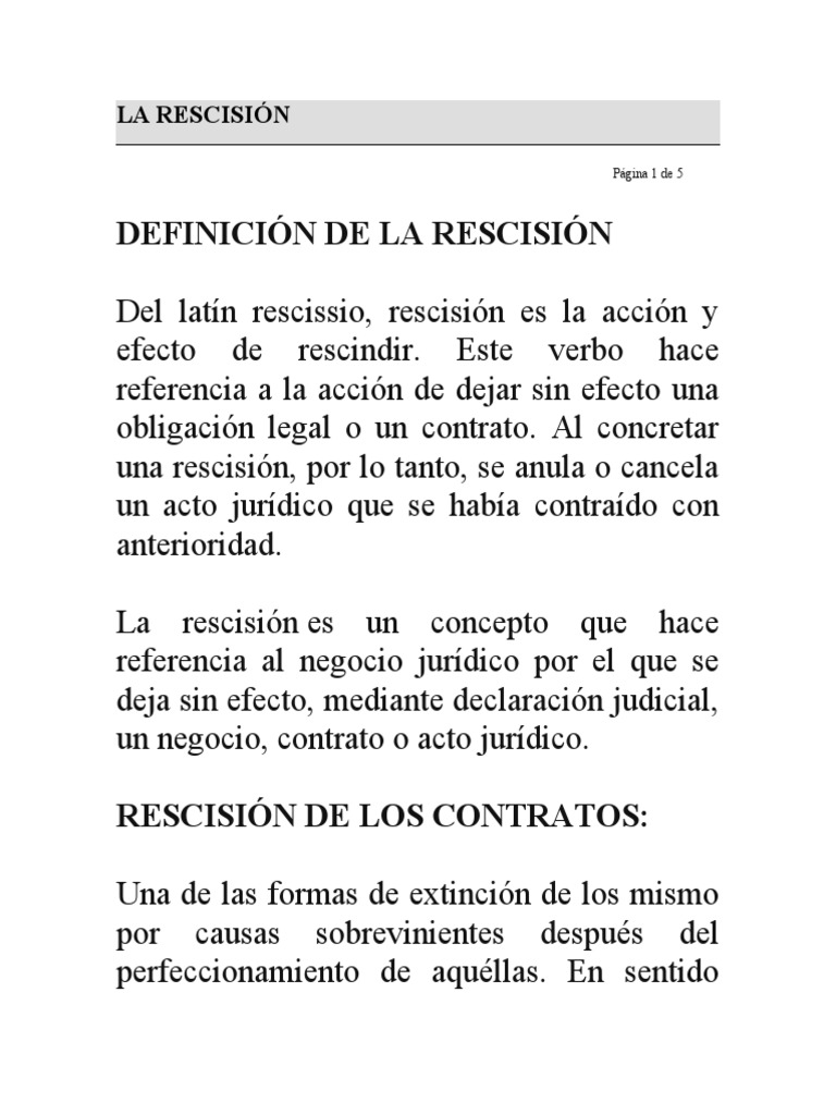 Definición y Clases de Rescisión | PDF | Derecho contractual | Derecho ...