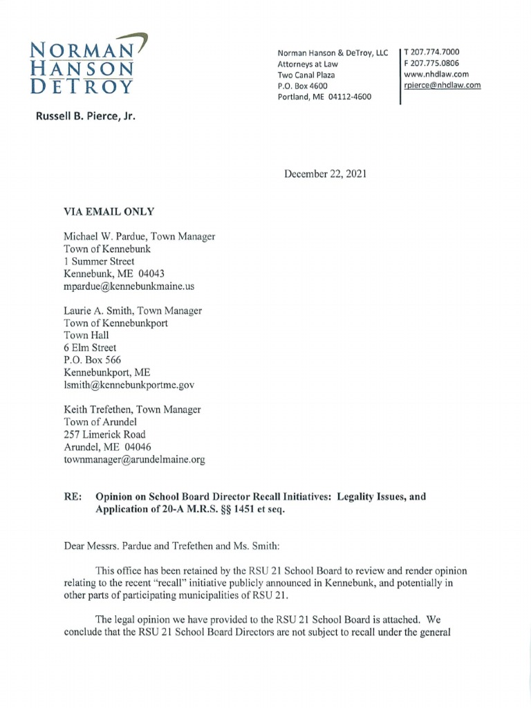 RSU 21 Letter From Russell B. Pierce Jr. | PDF