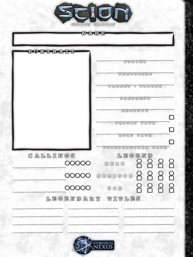 Scion 2e (F) - Character Booklet Color | PDF
