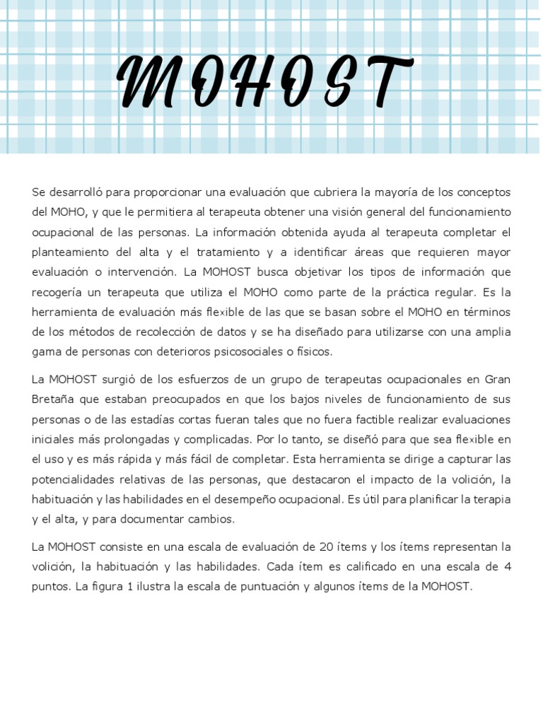 El Mohost (Resumen) | PDF | Terapia ocupacional | Evaluación