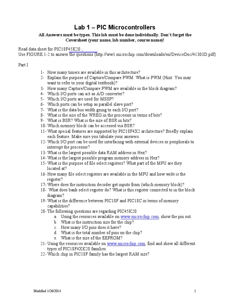Lab 1 - PIC Microcontrollers | PDF | Input/Output | Electrical Engineering