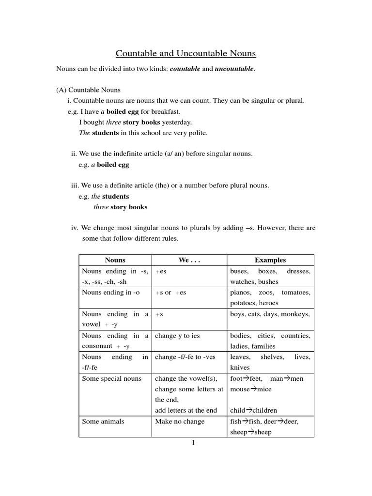 Countable and Uncountable Nouns Exercises Answers PDF | PDF | Noun | Plural
