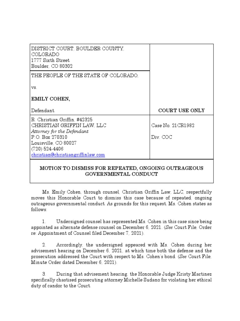 Motion To Dismiss - Outrageous Governmental Conduct | PDF | Prosecutor | Justice