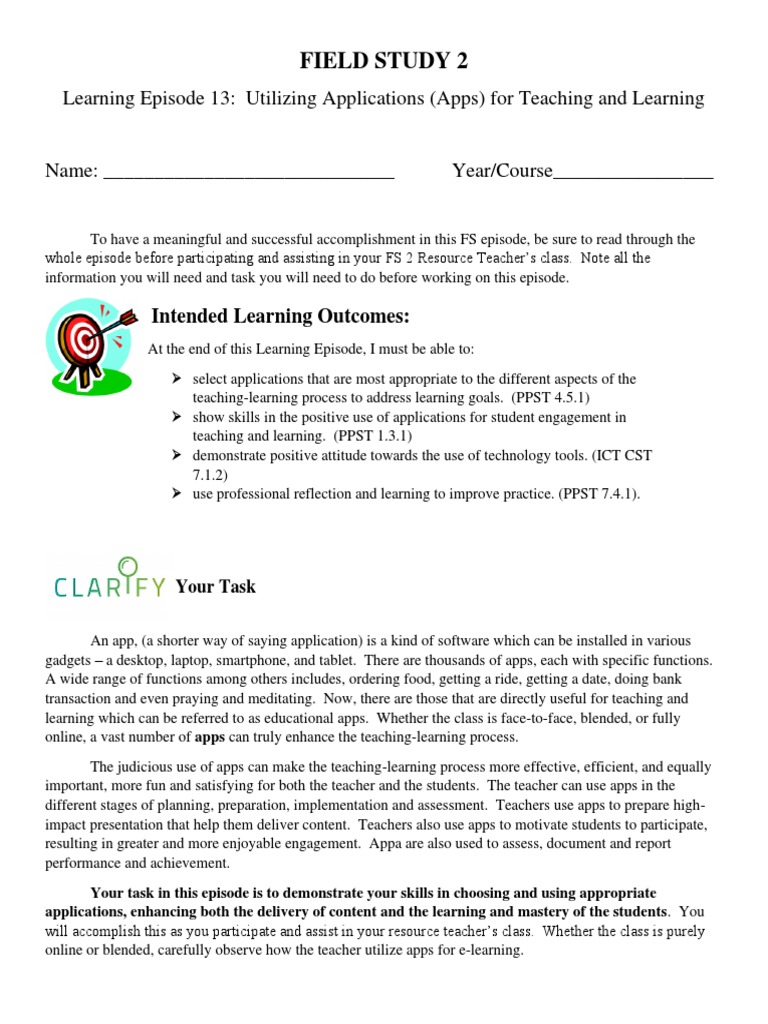 Field Study 2: Learning Episode 13: Utilizing Applications (Apps) For ...