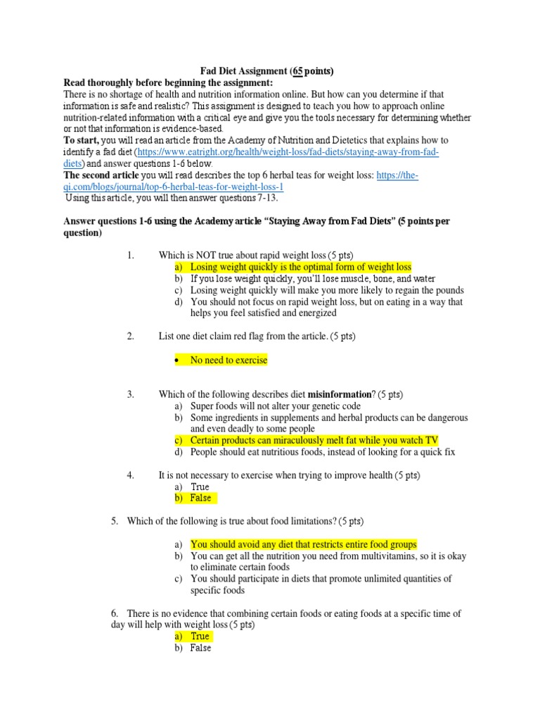 Fad Diet Assignment | PDF | Weight Loss | Dieting