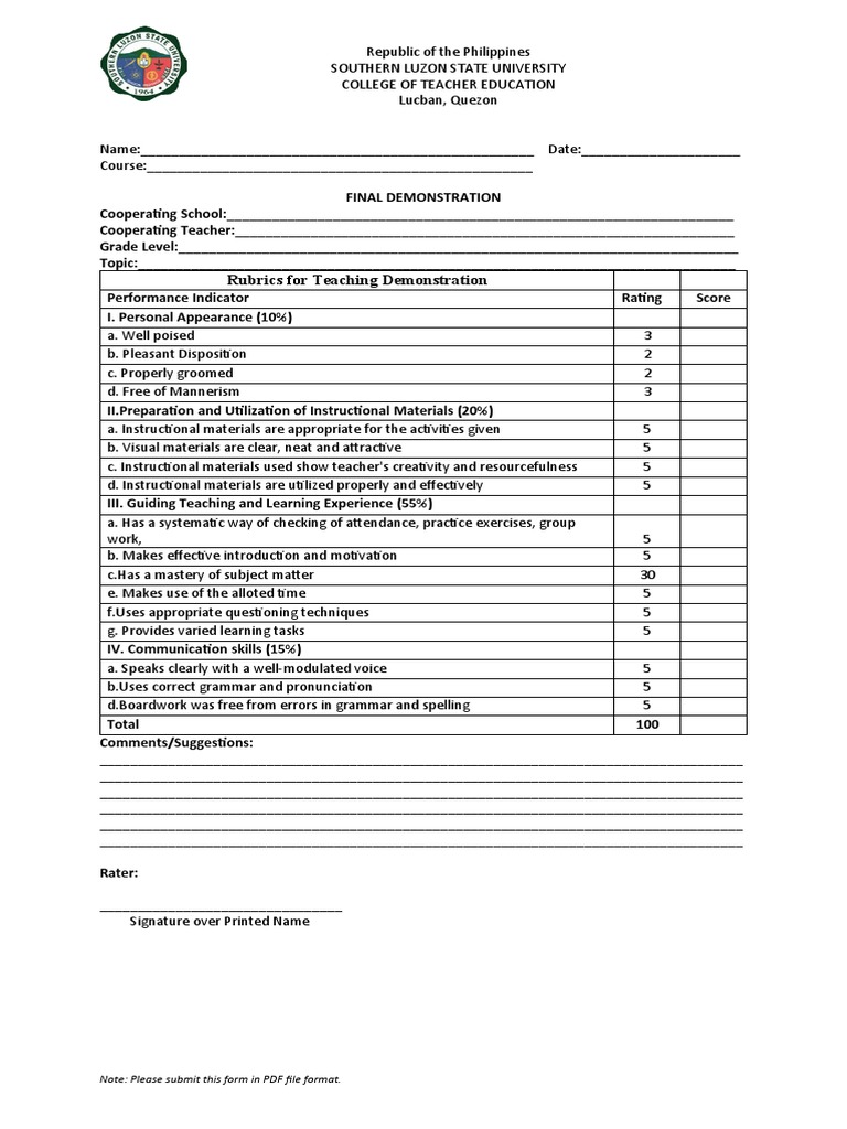 Rubrics For Teaching Demonstration | PDF | Rubric (Academic) | Pedagogy