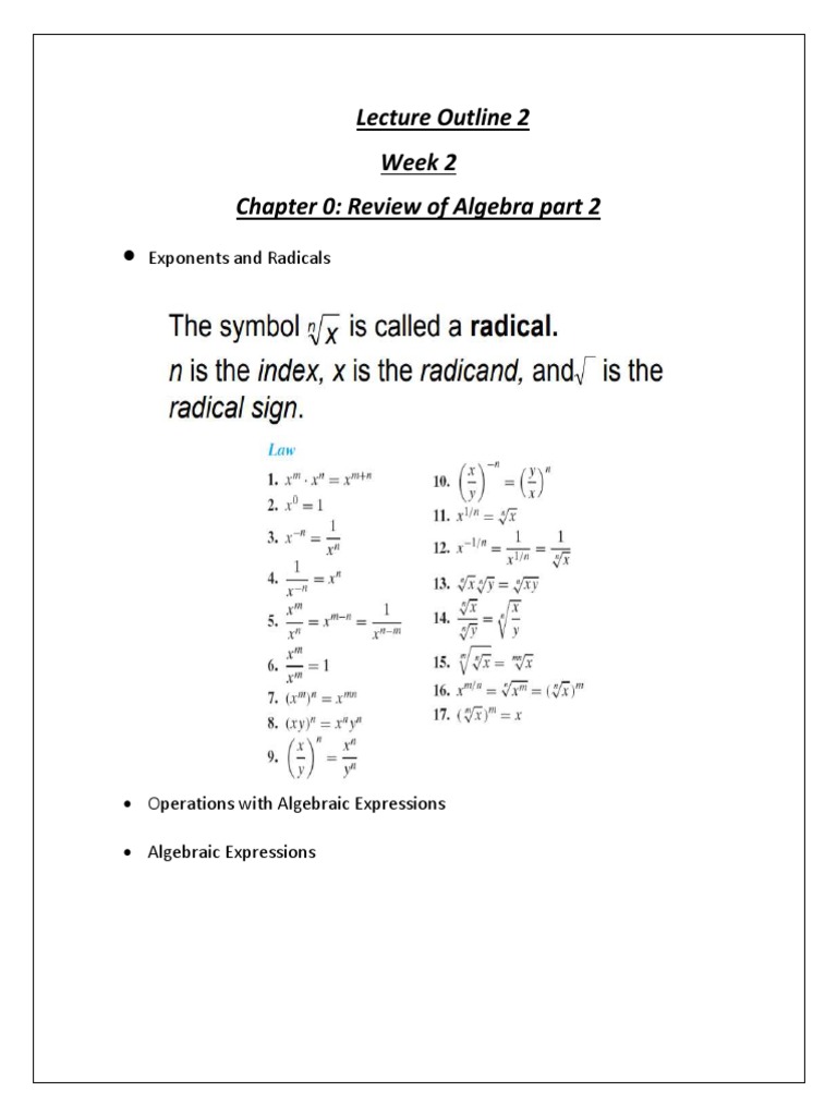 Lecture Outline 2 Week 2 Chapter 0: Review of Algebra Part 2 | PDF | Computers