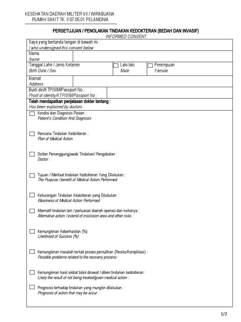 PERSETUJUAN Tindakan Medis | PDF