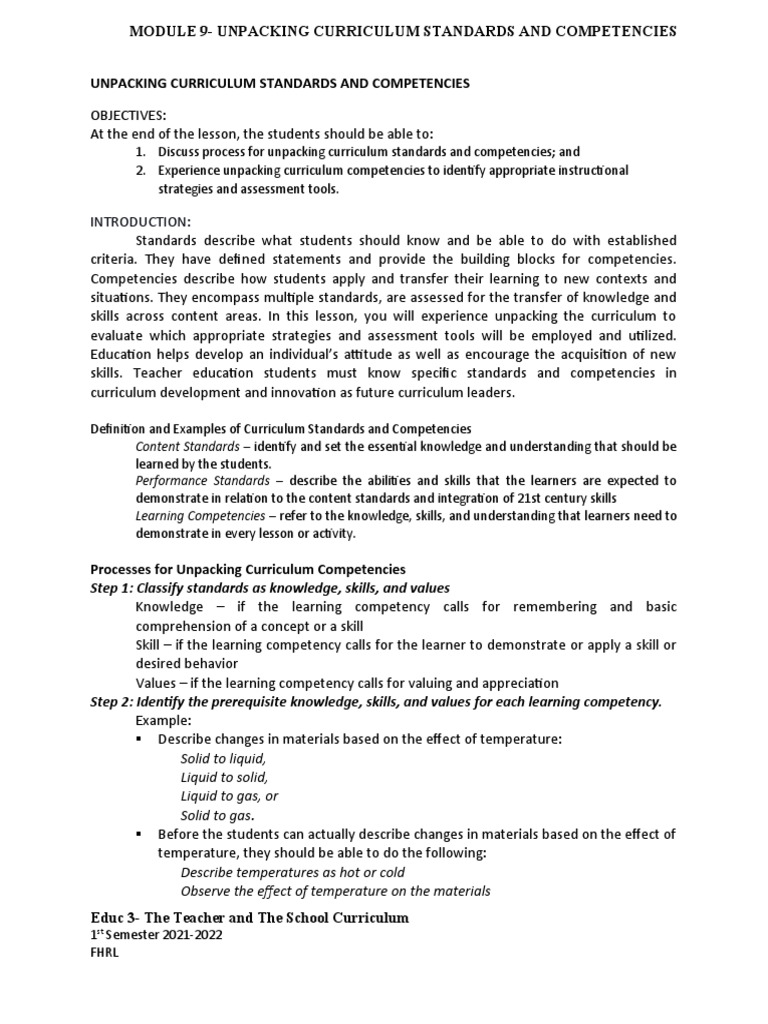 Educ-3-Module 9 | PDF | Competence (Human Resources) | Curriculum