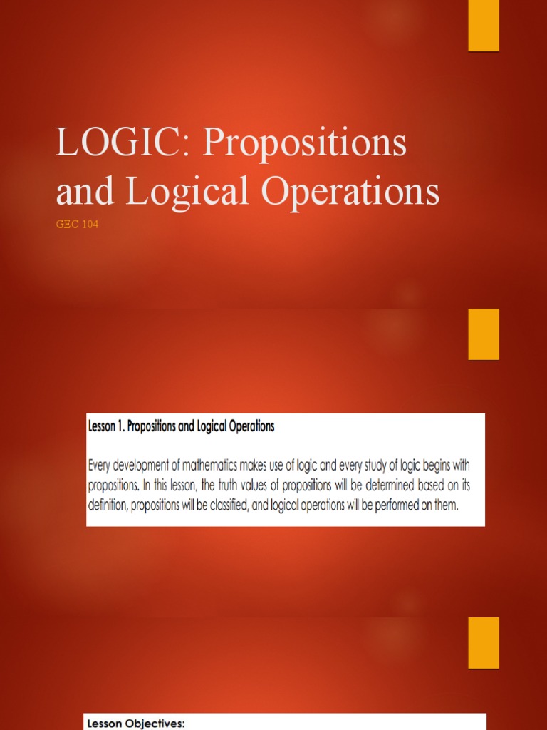 LOGIC: Propositions and Logical Operations | PDF