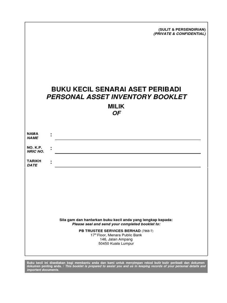 Buku Kecil Senarai Aset Peribadi | PDF