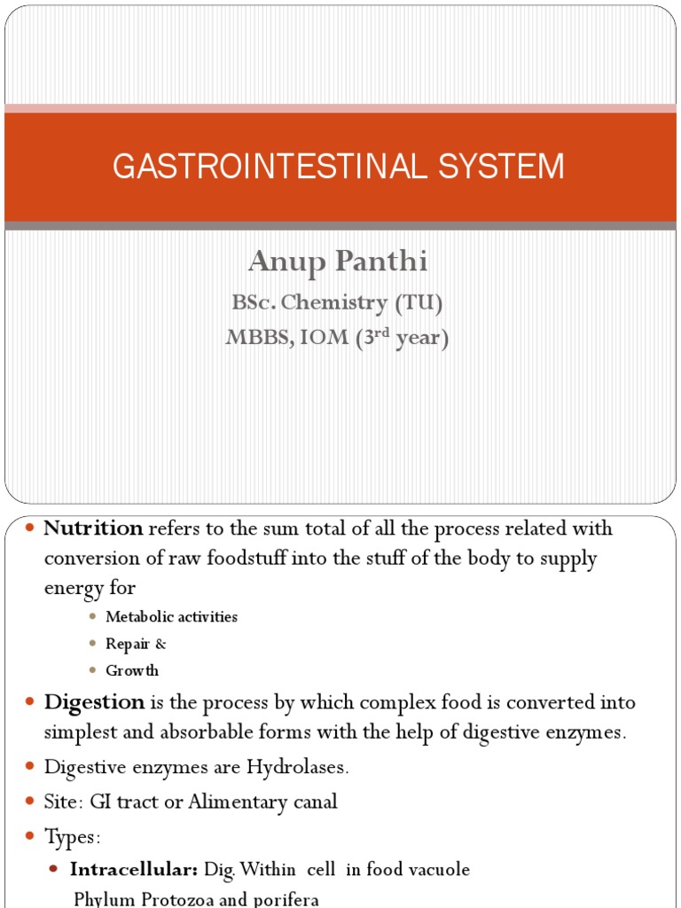 Gastrointestinal System: Anup Panthi | PDF | Stomach | Tongue