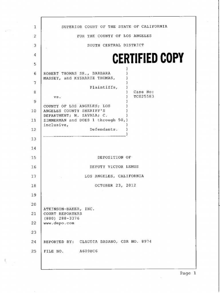 Deposition Transcript of Victor Lemus | PDF | Deposition (Law) | Justice