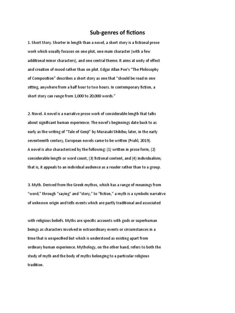 Sub-Genres of Fictions | PDF