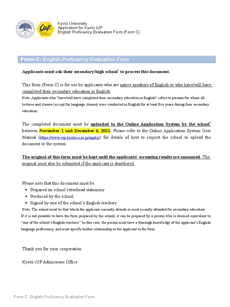 2022 FormC - English Proficiency Evaluation Form | PDF | Test Of ...