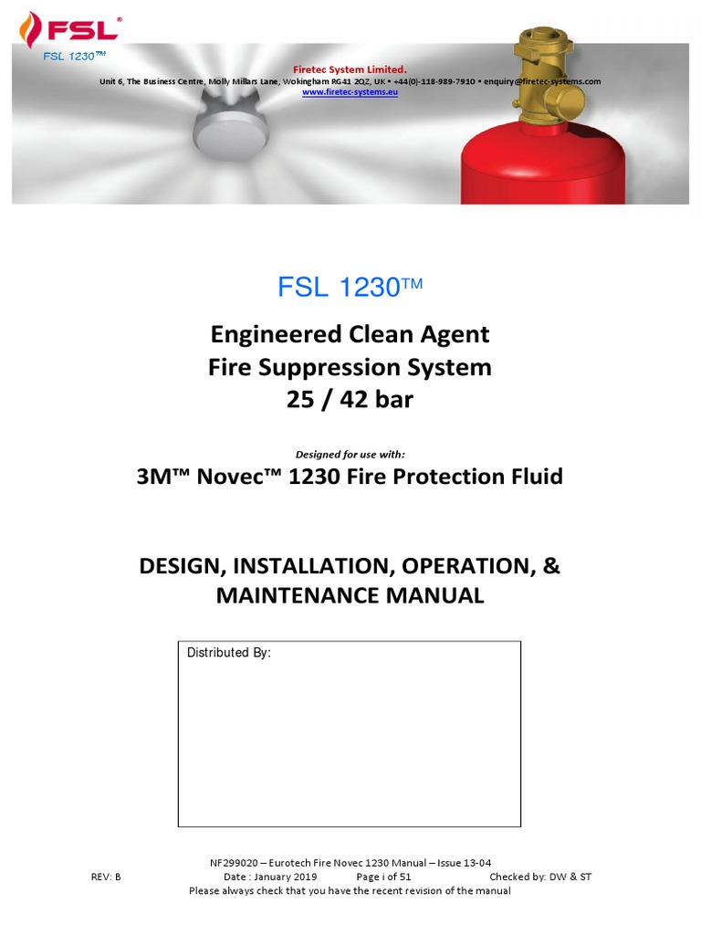 NF299020 - FSL 1230 Eurotech Fire Novec 1230 Manual - REV B | PDF | Valve | Pipe (Fluid Conveyance)