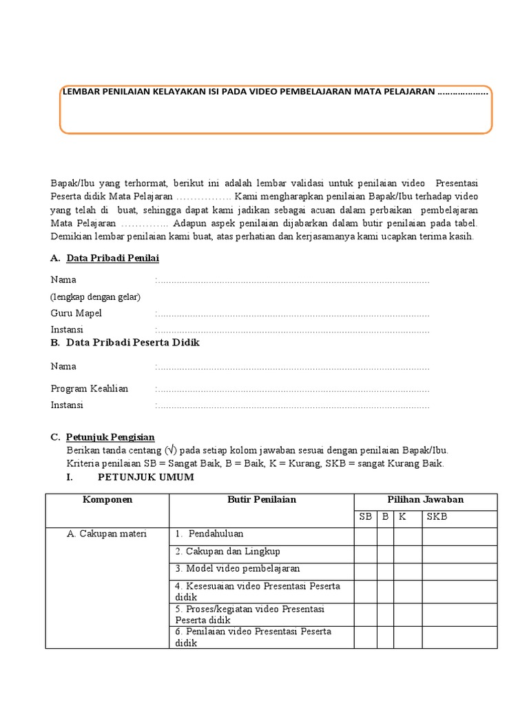 Penilaian Video Pembelajaran Siswa | PDF | Karier & Perkembangan