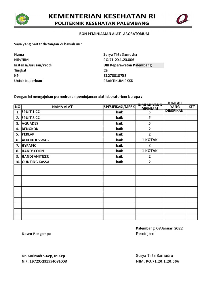 Permohonan Peminjaman Alat Laboratorium | PDF | Sains & Matematika