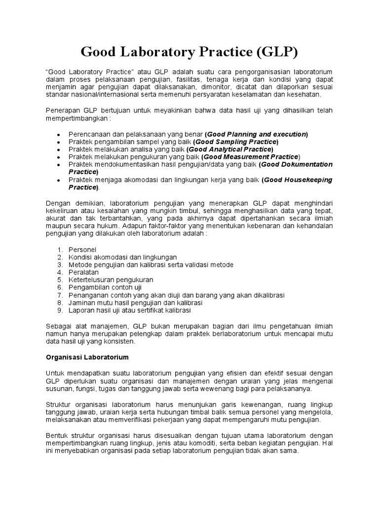 Good Laboratory Practice | PDF