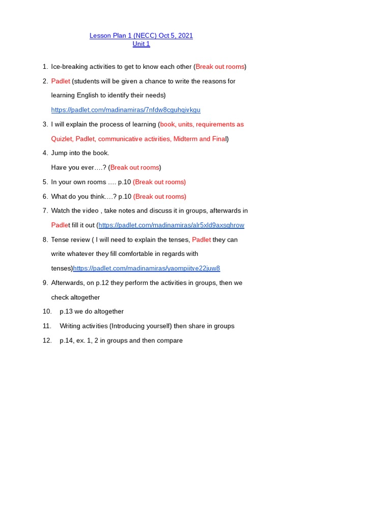 Lesson Plan 1 (NECC) Oct 5, 2021 - Google Документы | PDF
