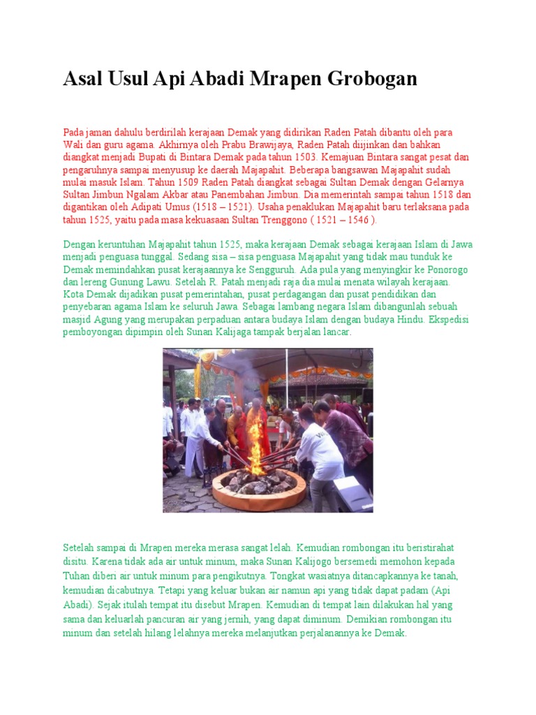 Asal Usul Api Abadi Mrapen Grobogan (Indonesia) | PDF