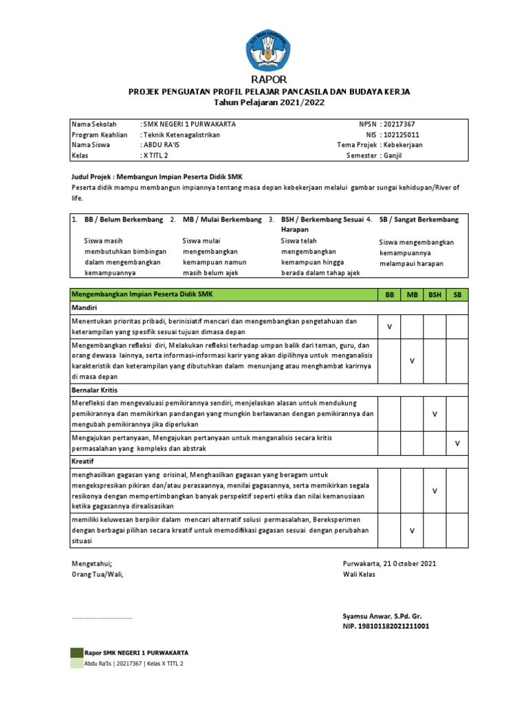 Contoh Format Raport p5bk | PDF
