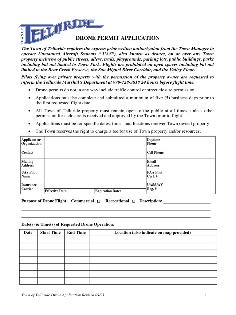 Telluride Drone Permit Application Guide | PDF | Unmanned Aerial ...