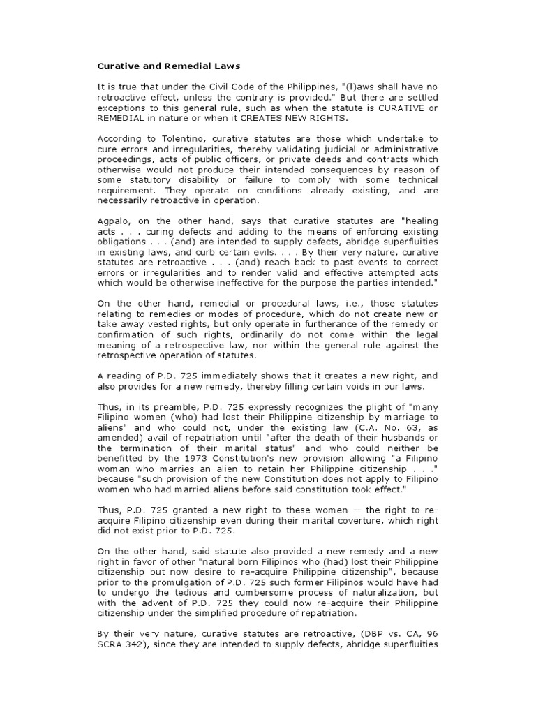 Curative and Remedial Laws | PDF | Ex Post Facto Law | Social Institutions