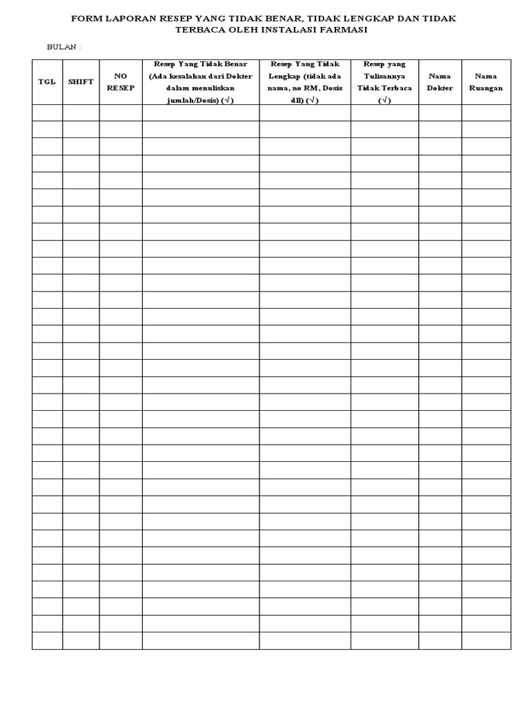 Form Laporan Resep Yang Tidak Benar, Tidak Terbaca, Dan Tidak Lengkap | PDF