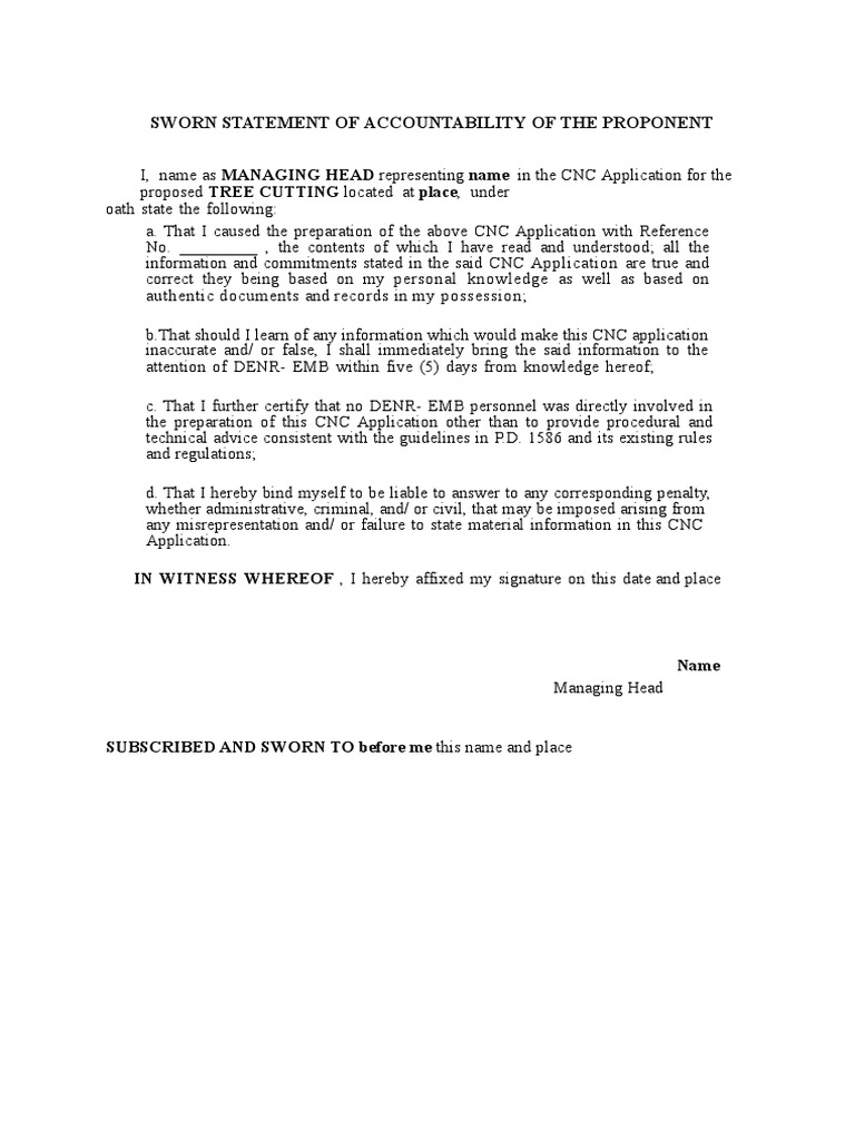 Sworn Accountability Statement for CNC | PDF | Law