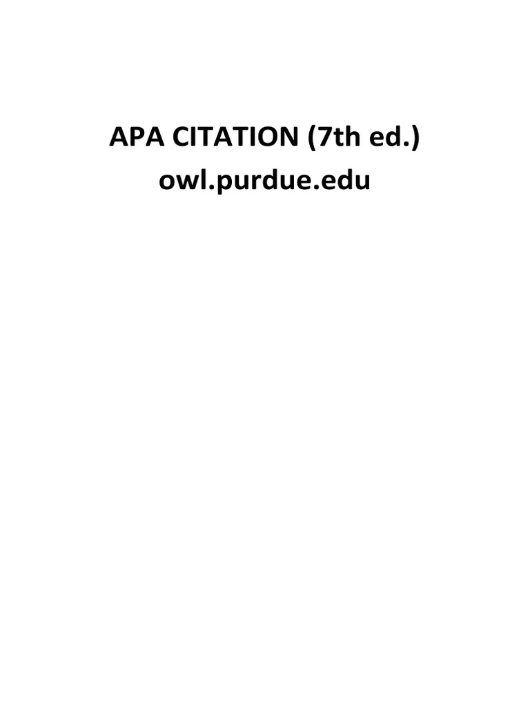 APA CITATION (7th Ed.) Owl - Purdue.edu | PDF | Publishing