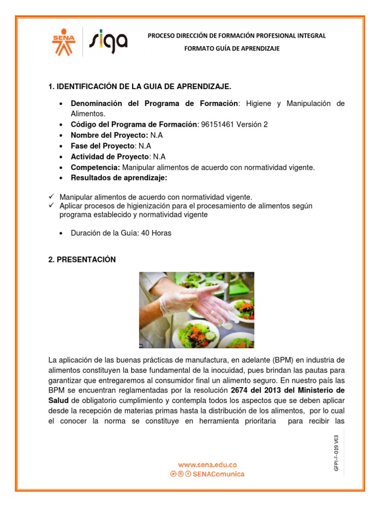 Gfpi-F-019-V3 Guia Higiene y Manipulación de Alimentos As | PDF | Alimentos | Seguridad alimenticia